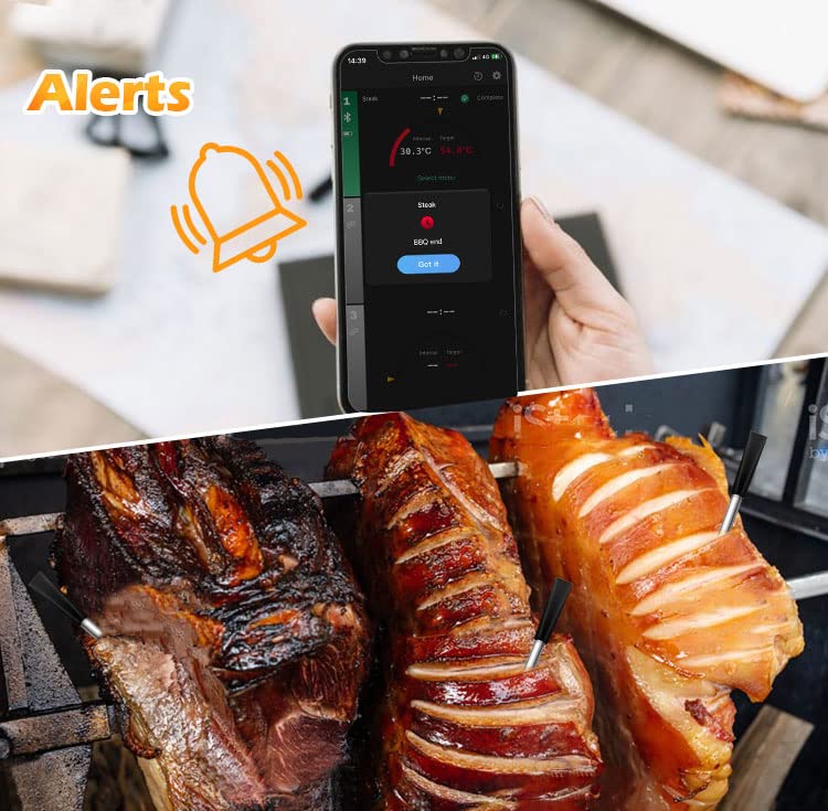 Wireless Meat Thermometer Wireless with Bluetooth, 165ft Long Range Meat&Food Thermometer, Meat Thermometers for Oven, Grilling, Cooking, Smokers, BBQ