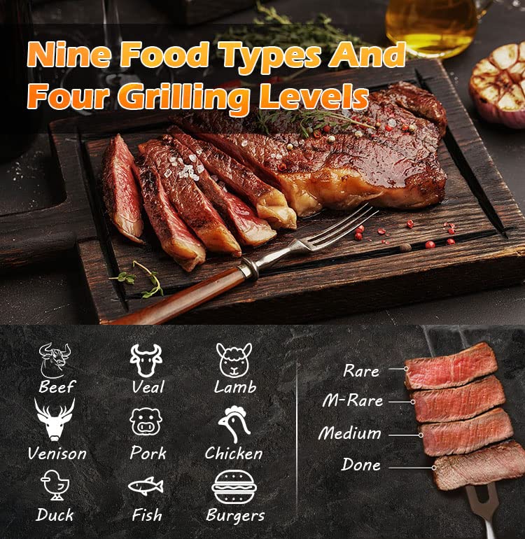 Wireless Meat Thermometer Wireless with Bluetooth, 165ft Long Range Meat&Food Thermometer, Meat Thermometers for Oven, Grilling, Cooking, Smokers, BBQ