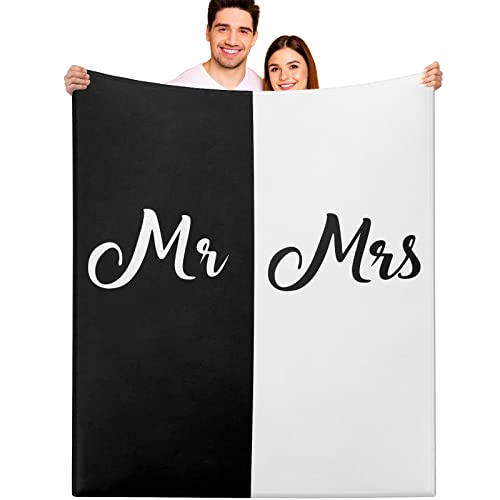 Redbaker Mr and Mrs Black and White Stitching Blanket Honeymoon Just Married Blanket Bride and Groom Gift Wedding Blanket for Couples Summer Air Conditioning Room Christmas Valentine's Day Gift