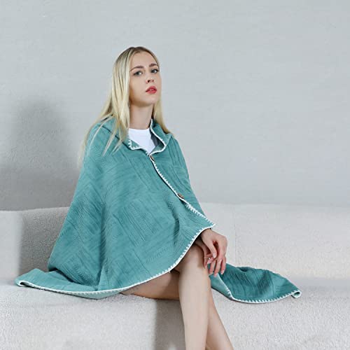 Wearable Blanket, Comfy Blanket Transformable into Ponchos, Capes with Buttons, Plush Sleeveless Blankets for Adults 40 * 60β (Green)