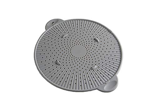 Simply Served Silicone Splatter Screen, Multi-Use Kitchen Tool, Protect Stovetop and Counters, 3-in-1 Silicone Kitchen Trivet, Splatter Screen, and Colander Lid, Gray