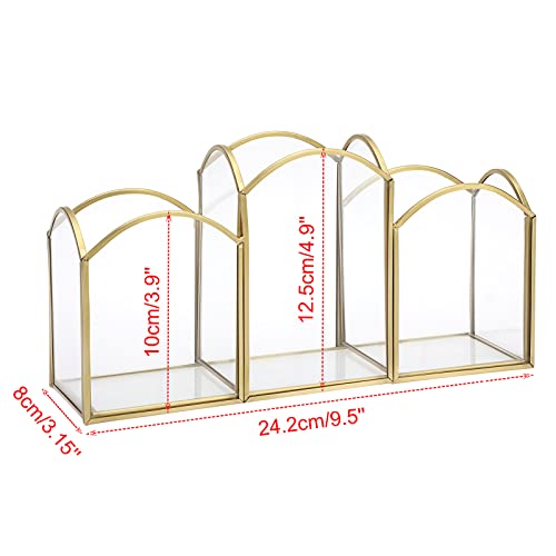 ELLDOO 3 Slots Glass Makeup Brush Holder Organizer for Vanity Dresser, Semicircle Rim Design, Pen Cup Holder Pencil Holder for Office Desk