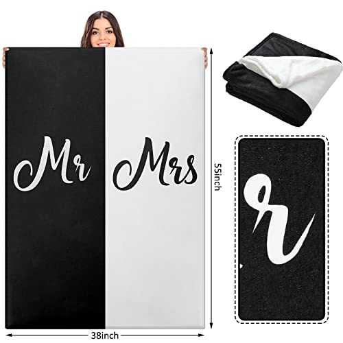 Redbaker Mr and Mrs Black and White Stitching Blanket Honeymoon Just Married Blanket Bride and Groom Gift Wedding Blanket for Couples Summer Air Conditioning Room Christmas Valentine's Day Gift