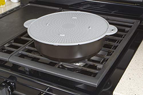 Simply Served Silicone Splatter Screen, Multi-Use Kitchen Tool, Protect Stovetop and Counters, 3-in-1 Silicone Kitchen Trivet, Splatter Screen, and Colander Lid, Gray