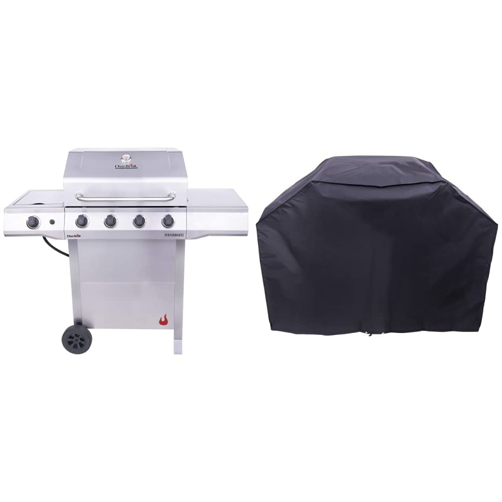 Char-Broil 463352521 Performance 4-Burner Cart Style Liquid Propane Gas Grill, Stainless Steel & 3-4 Burner Large Basic Grill Cover