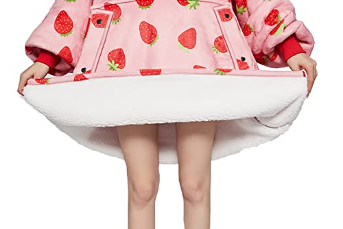 Hysunland Strawberry Wearable Blankets for Women Oversized Hoodie Sweatshirt with Kangaroo Pocket