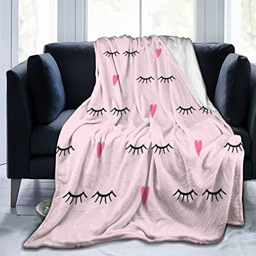 Ivarunner Eyelash Blanket Pink Heart and Girls Lash Throw Blanket, Sublimation Blanket Pink Lashes for Lash Bed Couch Sofa Home Decor, Best Friend Blankets for Girls or Women Birthday Gifts 60"x 50"