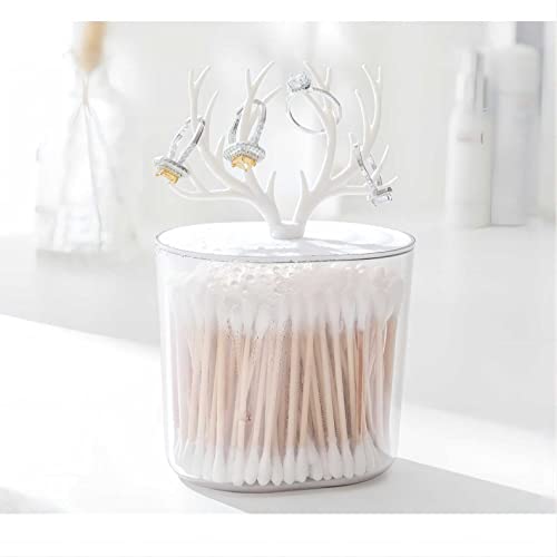 1 piece cotton round 20,Qtip Holder Dispenser for Cotton Ball, Cotton Swab, Cotton Round Pads, Clear Plastic Apothecary Jar Set for Bathroom Canister Storage Organization, Makeup Organizer(White)