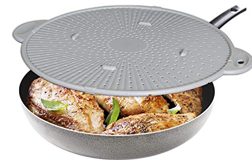 Simply Served Silicone Splatter Screen, Multi-Use Kitchen Tool, Protect Stovetop and Counters, 3-in-1 Silicone Kitchen Trivet, Splatter Screen, and Colander Lid, Gray
