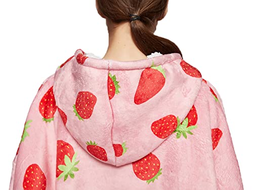 Hysunland Strawberry Wearable Blankets for Women Oversized Hoodie Sweatshirt with Kangaroo Pocket
