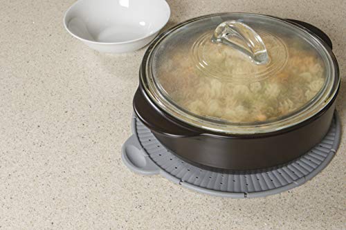 Simply Served Silicone Splatter Screen, Multi-Use Kitchen Tool, Protect Stovetop and Counters, 3-in-1 Silicone Kitchen Trivet, Splatter Screen, and Colander Lid, Gray