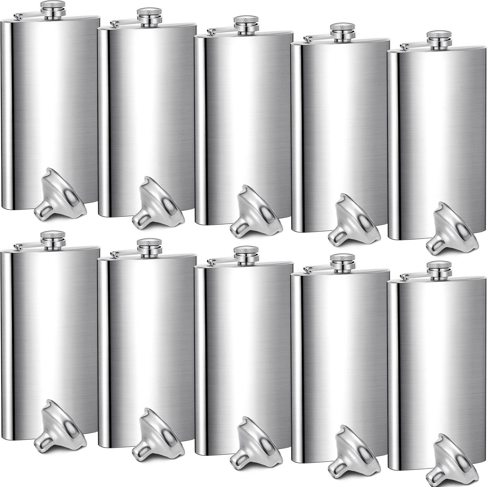 10 Sets 12 oz Stainless Steel Hip Flask Silver Metal Flasks for Liquor with Funnel Whiskey Flask for Men Women Leak Proof Drinking Flasks Alcohol Flask Liquor Flask for Wine Wedding Party Gift Outdoor