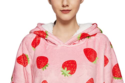Hysunland Strawberry Wearable Blankets for Women Oversized Hoodie Sweatshirt with Kangaroo Pocket