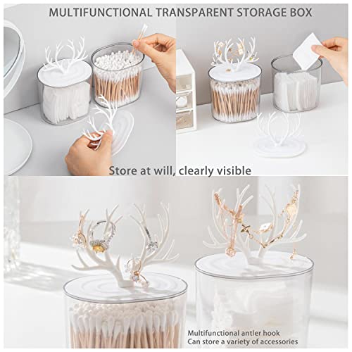 1 piece cotton round 20,Qtip Holder Dispenser for Cotton Ball, Cotton Swab, Cotton Round Pads, Clear Plastic Apothecary Jar Set for Bathroom Canister Storage Organization, Makeup Organizer(White)