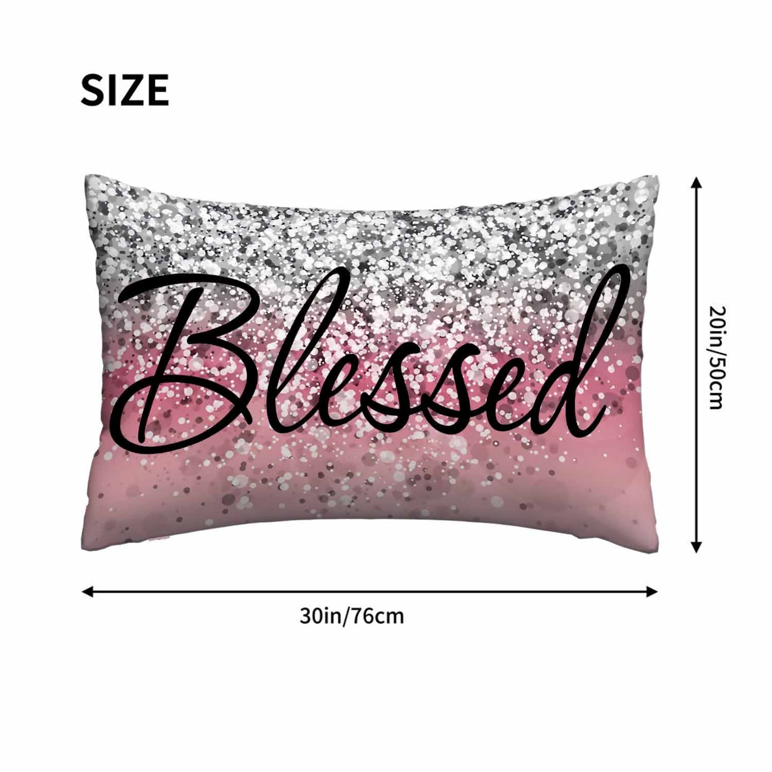 Mugod Rectangle Pillowcase Black Blessed on Silver Pink Dot Highlights,Throw Cushion Covers Rectangle Zipper Decor Sofa Couch Bedroom Living Room Home 20x30 Inches