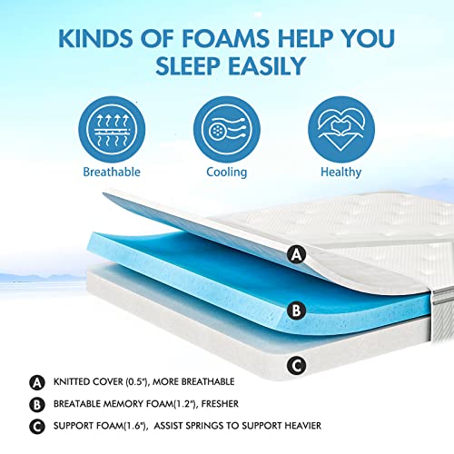 Twin XL Size Mattress, Lechepus 12 Inch Cooling Gel Memory Foam Hybrid Mattress with Pocket Innersring, Medium Firm Pillow Top Mattress for Supportive & Pressure Relief