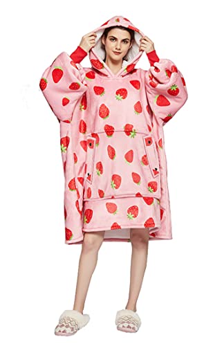 Hysunland Strawberry Wearable Blankets for Women Oversized Hoodie Sweatshirt with Kangaroo Pocket