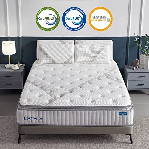 Twin XL Size Mattress, Lechepus 12 Inch Cooling Gel Memory Foam Hybrid Mattress with Pocket Innersring, Medium Firm Pillow Top Mattress for Supportive & Pressure Relief