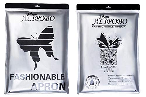 ALIPOBO Aprons for Women and Men, Kitchen Chef Apron with 3 Pockets and 40" Long Ties, Adjustable Bib Apron for Cooking, Serving - 32" x 28" - Black/White Pinstripe - 1 Pcs