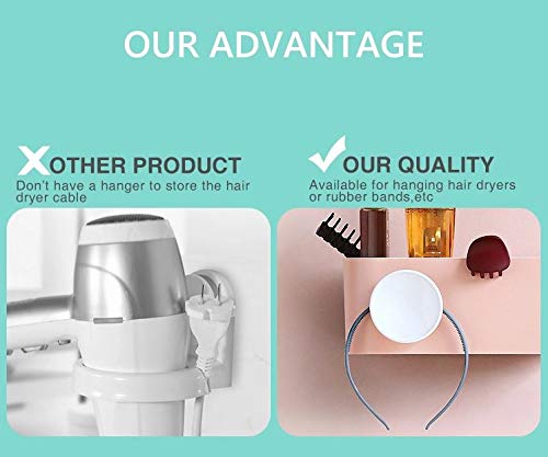 "N/A" Wall Mounted Hair Dryer Holder, Bathroom Accessories Storage Basket Styling Tool Organizer, No Drilling, Self Adhesive Colorful Design (Gray)