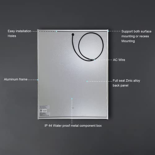 Wemin Smart Home Surface 24x30 Inch LED Mirror Medicine Cabinet with Adjustable Color Temp, LED Lighted Medicine Cabinet w/Defogger, Light Color Dimmer(2700-6500K), Outlets & USB (24x30)