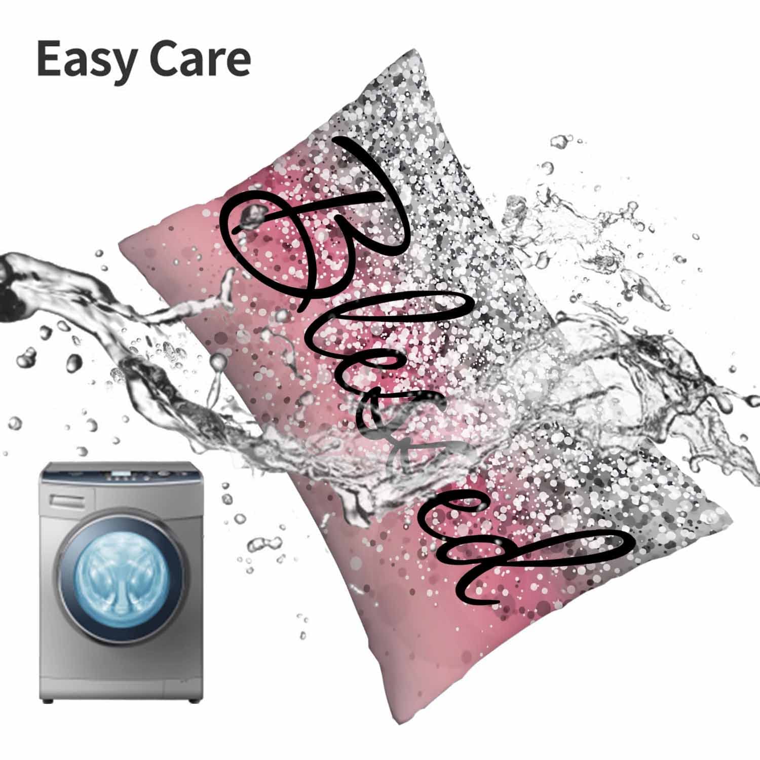 Mugod Rectangle Pillowcase Black Blessed on Silver Pink Dot Highlights,Throw Cushion Covers Rectangle Zipper Decor Sofa Couch Bedroom Living Room Home 20x30 Inches
