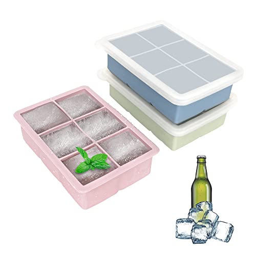 Excnorm Ice Cube Trays 3 Pack - Large Size Silicone Ice Cube Molds with Removable Lids Reusable and BPA Free for Whiskey, Cocktail, Stackable Flexible Safe Ice