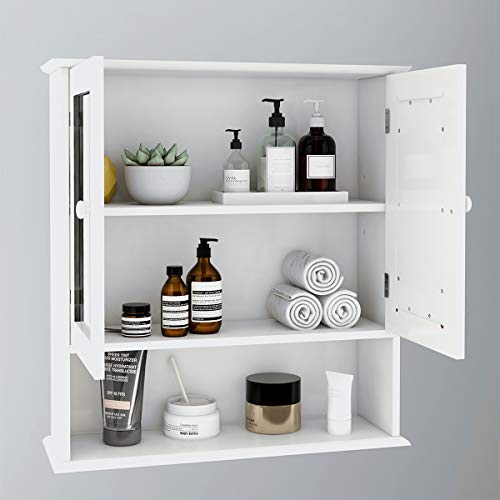 FCH Bathroom Wall Cabinet with Mirrors Multipurpose Storage Organizer with Double Doors Over Toilet