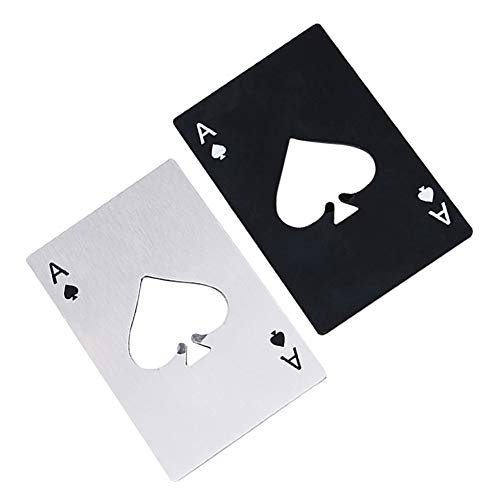 Airoads Ace Of Spades Bottle Opener Credit Card Size Pocker Cap Opener Portable Stainless Steel Can Opener (2 Pack Black & Silver)