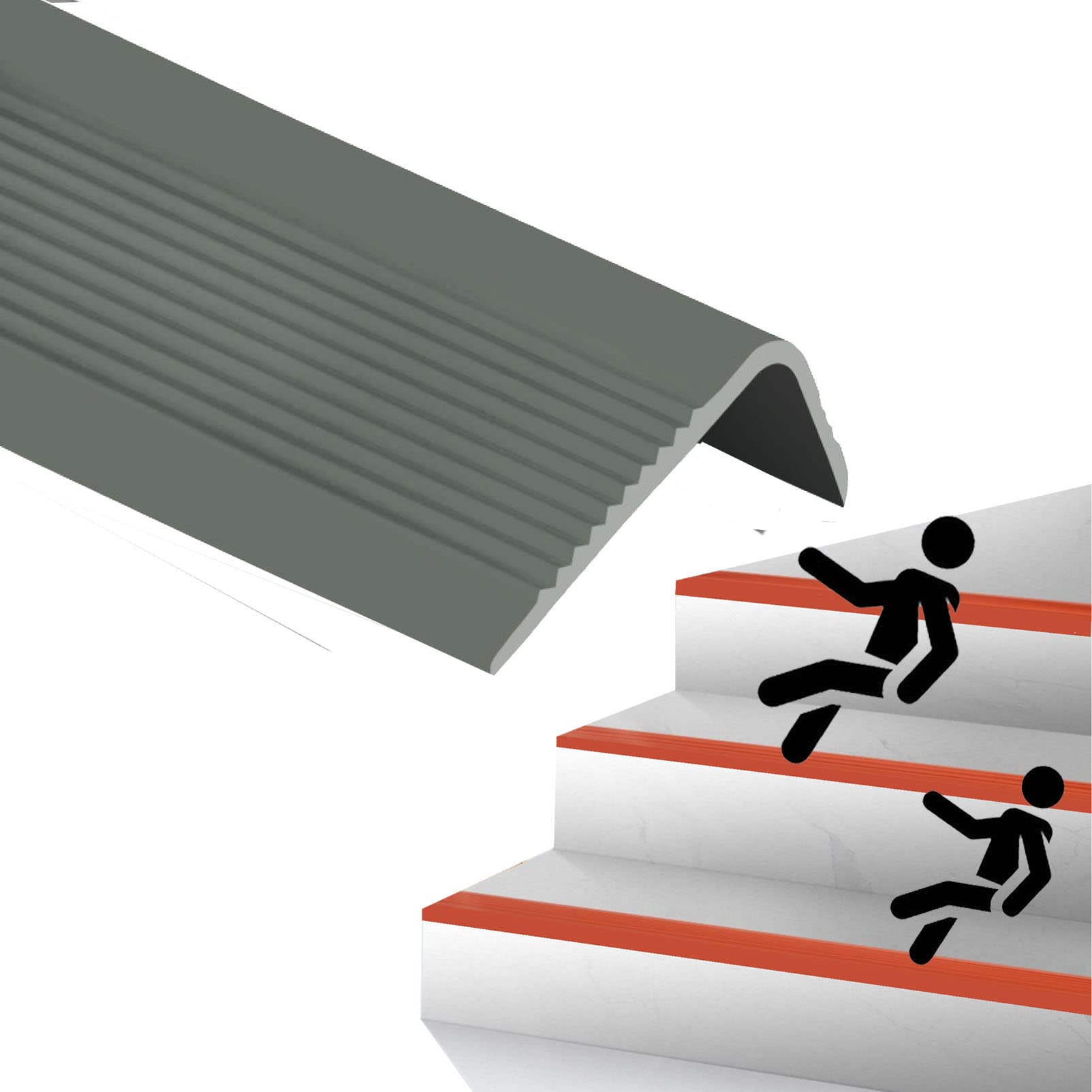 Stair Nosing Edge Anti Slip Traction Treads,Stair Edge Protector,Step Edge Trim Rubber Strips,Easy to Install,Outdoor Indoor Staircases Pads Help Elderly,Children to Walk The Stairs Safely