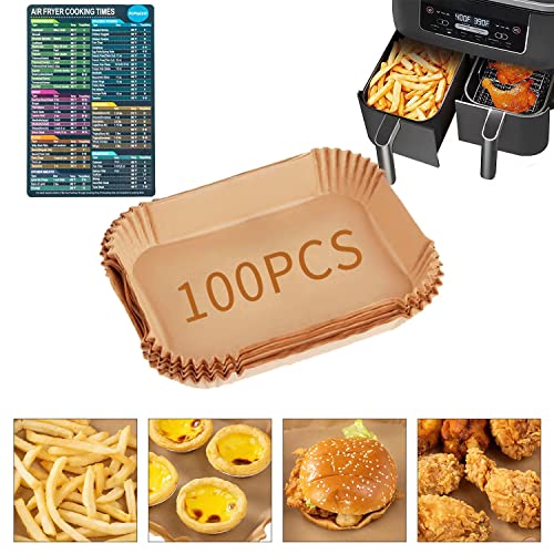 100PCS Ninja Air Fryer Liners Disposable Rectangle,POPQEEN Air Fryer Accessories,Food Grade Baking Parchment Paper for Ninja Foodi Dual DZ201 DZ401