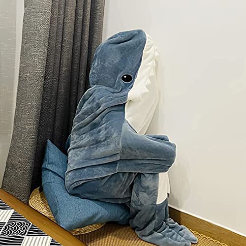 Shark Blanket Super Soft Cozy Flannel Hoodie Shark Sleeping Bag Shark Tail Wearable Fleece Throw Blanket (L)
