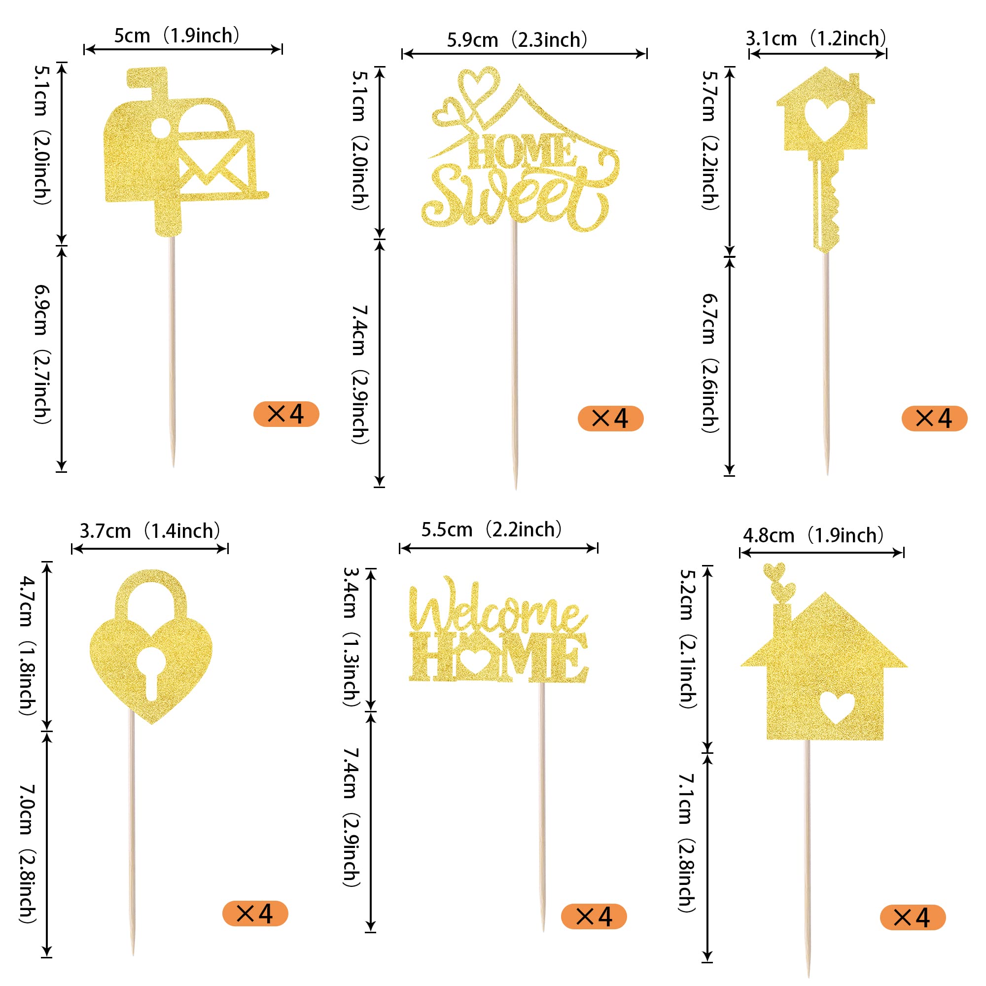 24 Pack Sweet Home Cupcake Toppers Glitter Key Lock Housewarming Cupcake Picks New Home Theme Party Welcome New House Party Cake Decorations Supplies Gold