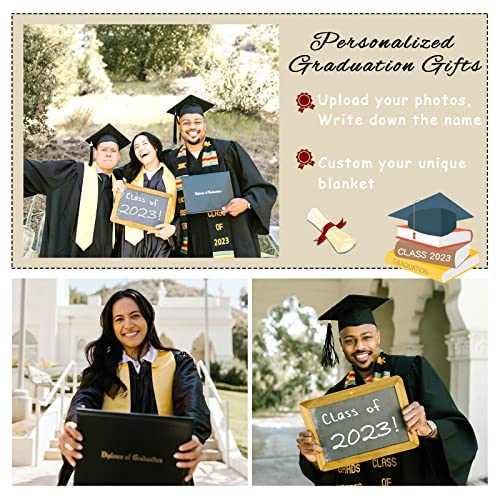 Personalized Graduation Blanket 2023, Customized Graduation Gifts for Her Him, Custom Name Photos Picture Throw Blankets, College, High School Graduation Gift for Daughter Son Niece Friends, 40"x30"