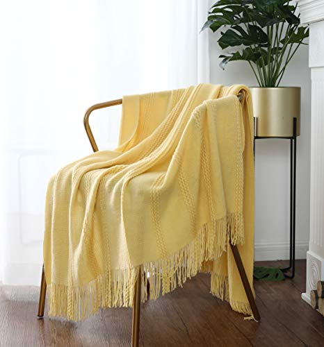 ALPHA HOME Cable Knit Throw Blanket Acrylic Cozy Snuggle TV Bed Sofa Throw for Adults and Kids,50''×60",Gold