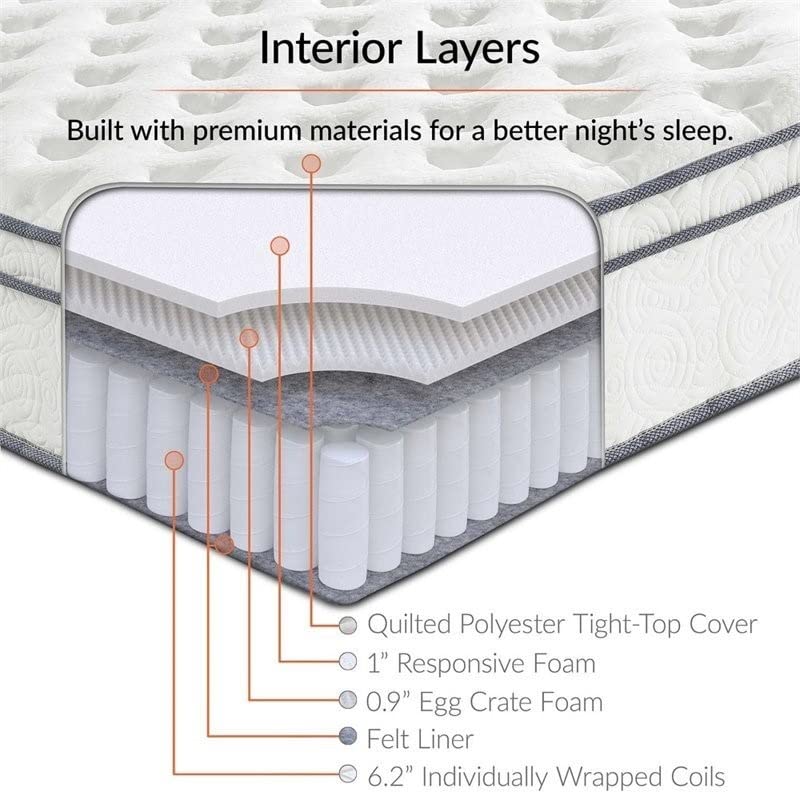 Allora 8" Twin Innerspring Mattress Quilted Pillow Top - Individually Encased Pocket Coils in White