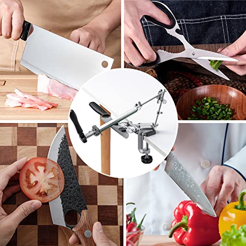 RUIXIN PRO RX-009 Professional Knife Sharpener with 10 Whetstones, 360° Rotation Flip Design Fixed-Angle Stainless Steel Kitchen Chef Knife Sharpening Kit Abrasive Holding System Tools