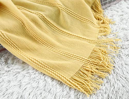 ALPHA HOME Cable Knit Throw Blanket Acrylic Cozy Snuggle TV Bed Sofa Throw for Adults and Kids,50''×60",Gold