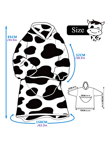 IamaCos Wearable Blanket Hoodie Cow Spot, Oversized Pullovers Sherpa Blanket Sweatshirt, Warm Cozy Throw Blanket, Thick TV Blanket for Women Men, Sofa Napping Working Camping Trip, One Size Fits All