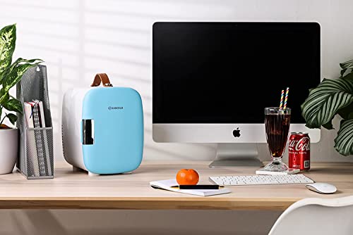 Subcold Pro4 Luxury Mini Fridge Cooler 4 Litre / 6 Cans AC & Exclusive USB ECO Power Option | Portable Small Refrigerator For The Office, Bedroom, Car, Travel, Skincare & Cosmetic (Blue)
