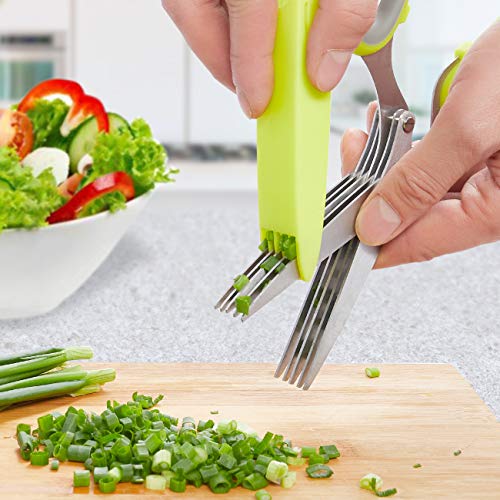 LHS Herb Scissors with 5 Multi Stainless Steel Blades and Safe Cover Kitchen Gadgets Cutter, Kitchen Chopping Shear, Mincer, Sharp Dishwasher Safe Kitchen Gadget, Culinary Cutter