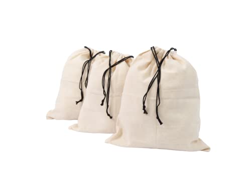 Muslin Storage Bags - 100% Organic Cotton Storage Bags with Drawstring - Perfect Toy Storage Bags - Shoe Storage Bags During Travel - Cloth Storage Bags for Handbags, Purses, & Sneakers - Dust-proof and Lint-free (3 Small: 15"x12")