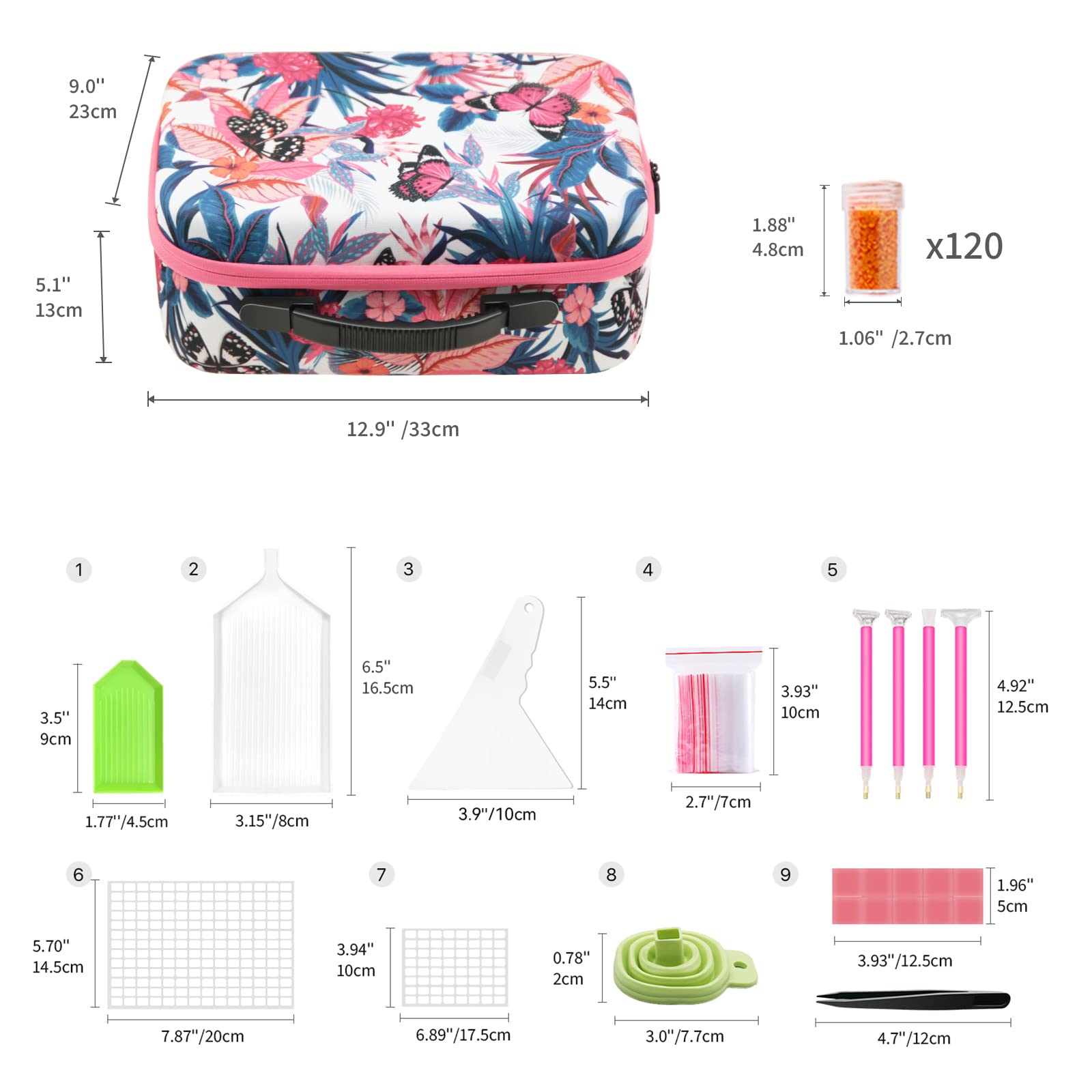 ARTDOT 120 Slots Storage Container for Diamond Art Kits for Adults,Portable Bead Storage Boxes for Diamond Painting Accessories and Tools(Pink)