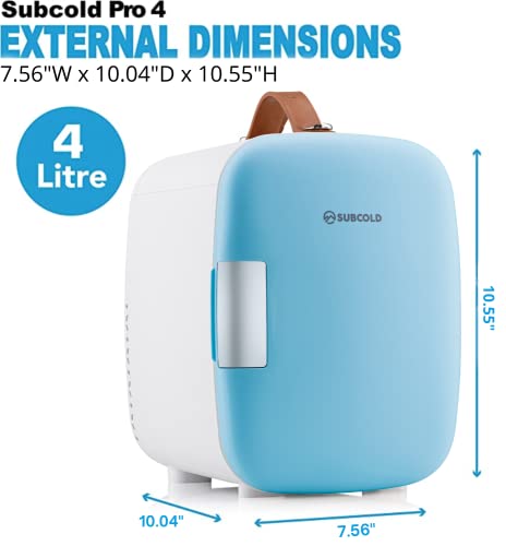 Subcold Pro4 Luxury Mini Fridge Cooler 4 Litre / 6 Cans AC & Exclusive USB ECO Power Option | Portable Small Refrigerator For The Office, Bedroom, Car, Travel, Skincare & Cosmetic (Blue)