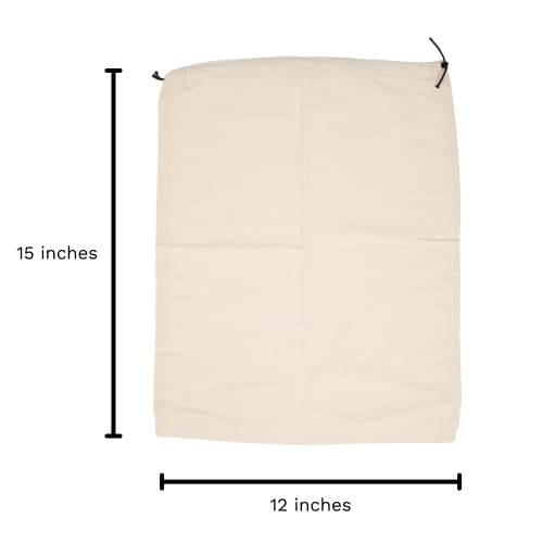 Muslin Storage Bags - 100% Organic Cotton Storage Bags with Drawstring - Perfect Toy Storage Bags - Shoe Storage Bags During Travel - Cloth Storage Bags for Handbags, Purses, & Sneakers - Dust-proof and Lint-free (3 Small: 15"x12")