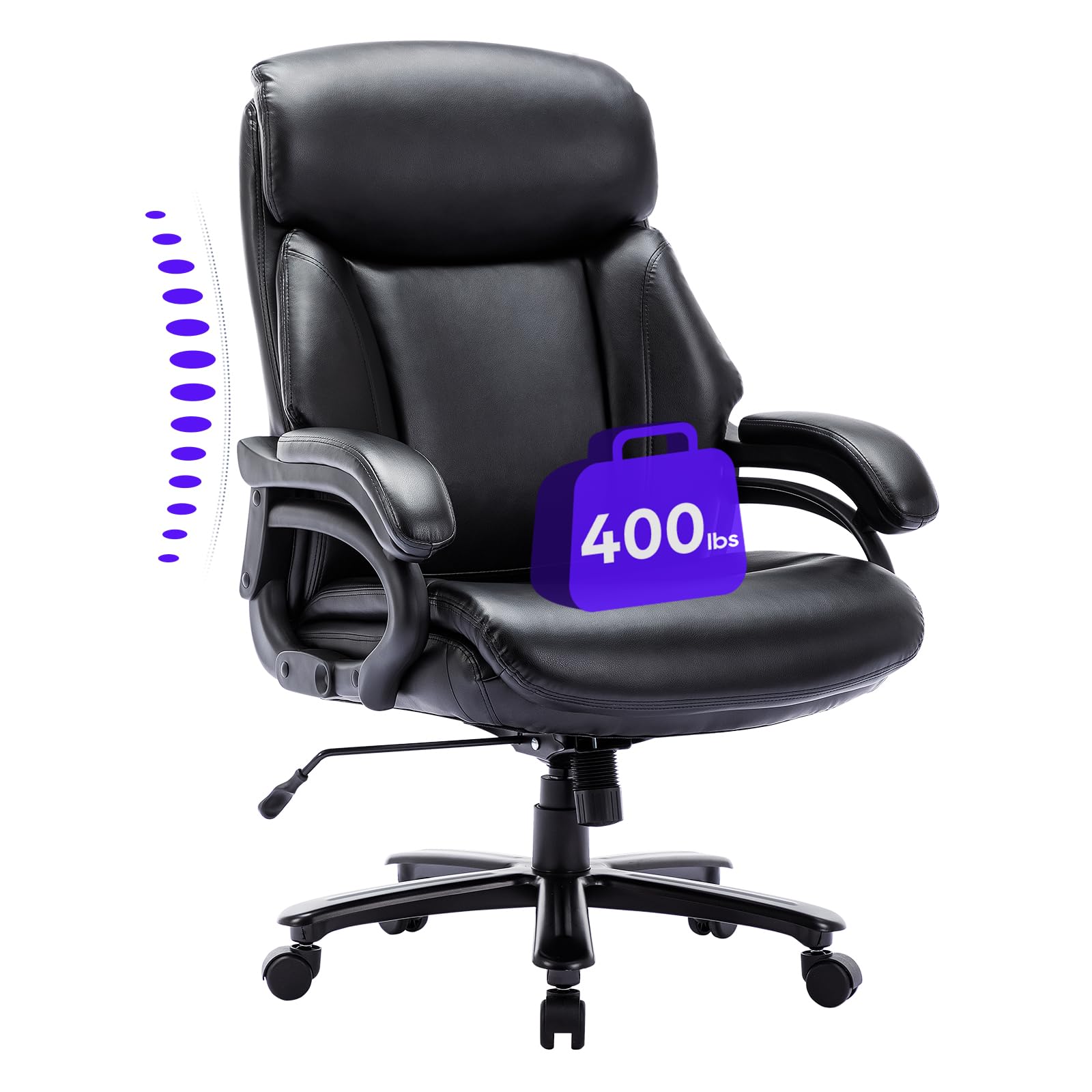 Big and Tall Office Chair 400lbs-Heavy Duty Executive Desk Chair with Extra Wide Seat, High Back Ergonomic Leather Computer Chair with Tilt Rock&Tension, Padded Armrests-Diamond Black