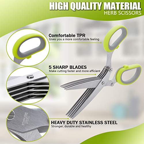 LHS Herb Scissors with 5 Multi Stainless Steel Blades and Safe Cover Kitchen Gadgets Cutter, Kitchen Chopping Shear, Mincer, Sharp Dishwasher Safe Kitchen Gadget, Culinary Cutter