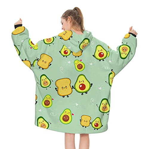 Oversized Wearable Blanket for Women Men, Soft Fleece Hooded Blanket Sweatshirt with Pockets, Avocado Breakfast Comfy Warm Hooded Blanket
