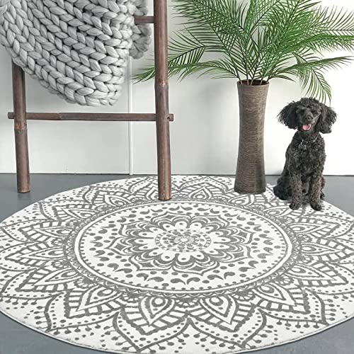 HEBE Boho Round Rugs 5.2Ft Washable Non Slip Round Area Rug Throw Soft Cute Round Nursery Rug Soft Fluffy Bathroom Rug Circle Rug for Bedroom Dorm Kids Room Nursery