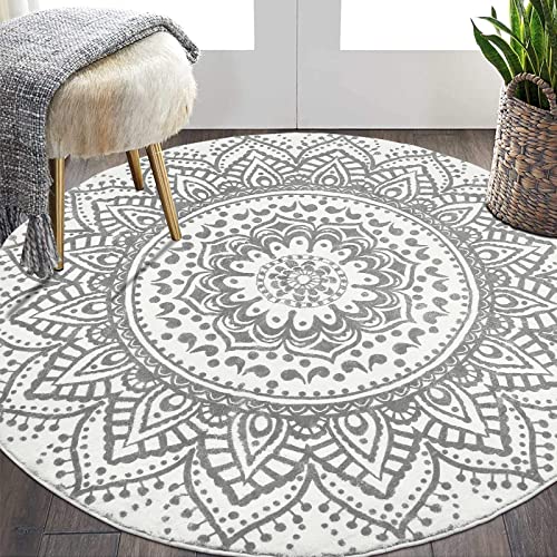 HEBE Boho Round Rugs 5.2Ft Washable Non Slip Round Area Rug Throw Soft Cute Round Nursery Rug Soft Fluffy Bathroom Rug Circle Rug for Bedroom Dorm Kids Room Nursery